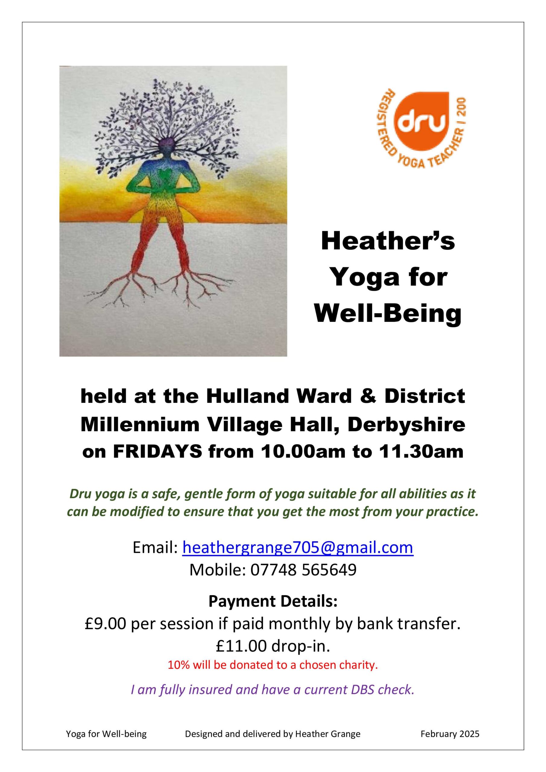 Heather's Yoga on Fridays has spaces - Hulland Ward Village Hall